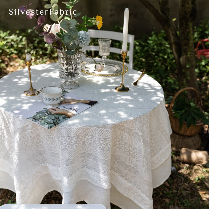 White Tablecloth丨Floral Tablecloth丨Rectangle Tablecloth – SilvesterFabric