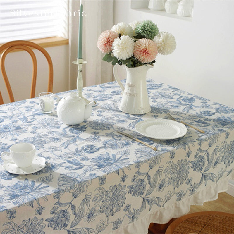Blue Floral Tablecloth丨Rectangle Tablecloth丨Spring Tablecloth ...