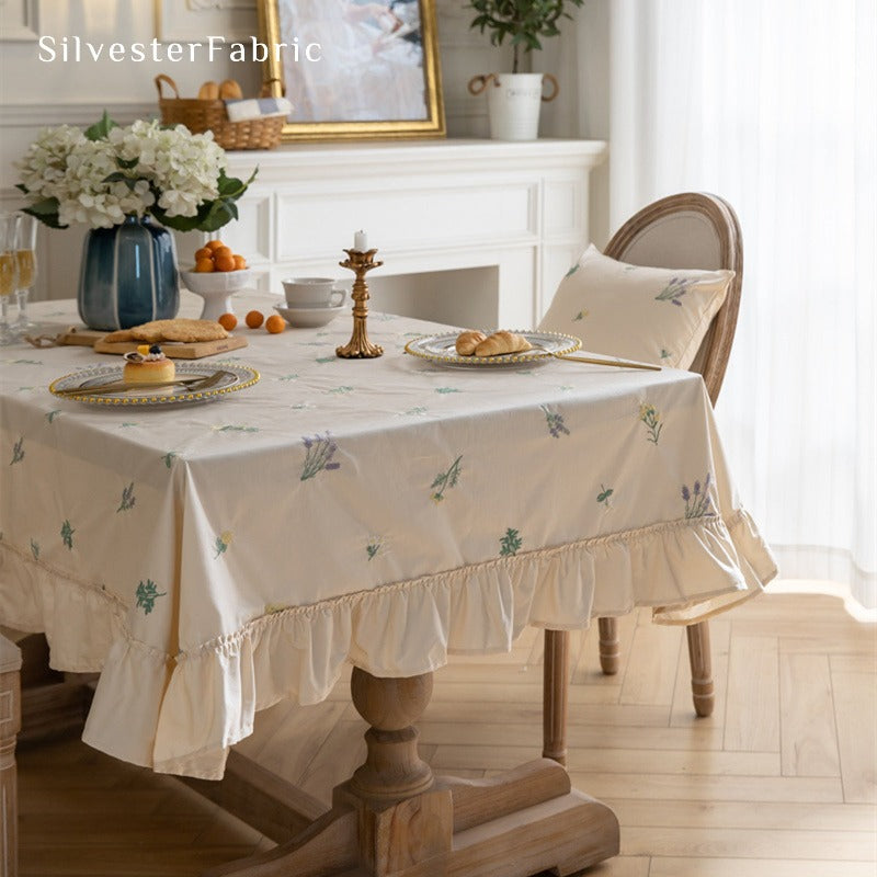 Floral Embroidered Tablecloth丨Rectangle Tablecloth – SilvesterFabric